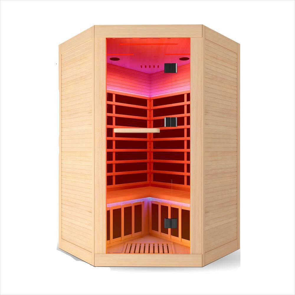 CASAINC 2-Person Infrared Sauna w/ Bluetooth, Lights Hemlock Wood ...
