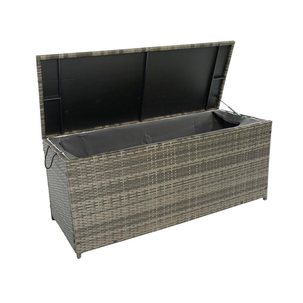 113 Gal. Gray Rattan Outdoor Storage Bench with Lid FF-S113G-L - The ...