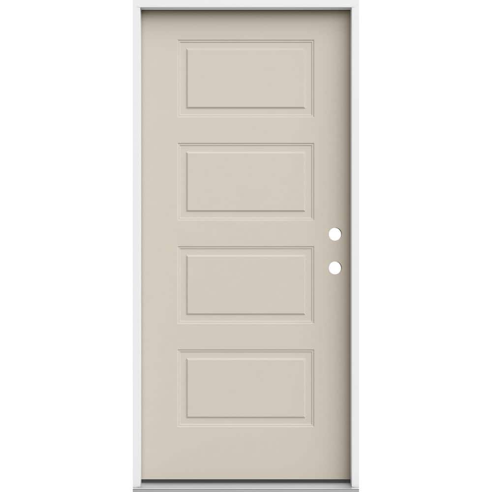 JELD-WEN 36 in. x 80 in. 4 Panel Equal Left-Hand/Inswing Primed Steel ...