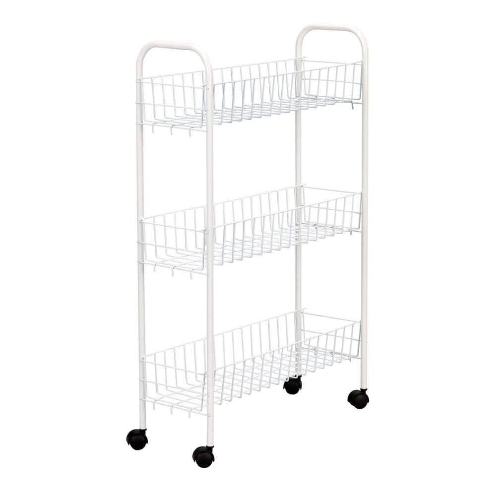 HOUSEHOLD ESSENTIALS White Slimline 3-Shelf Utility Cart 05121 - The ...