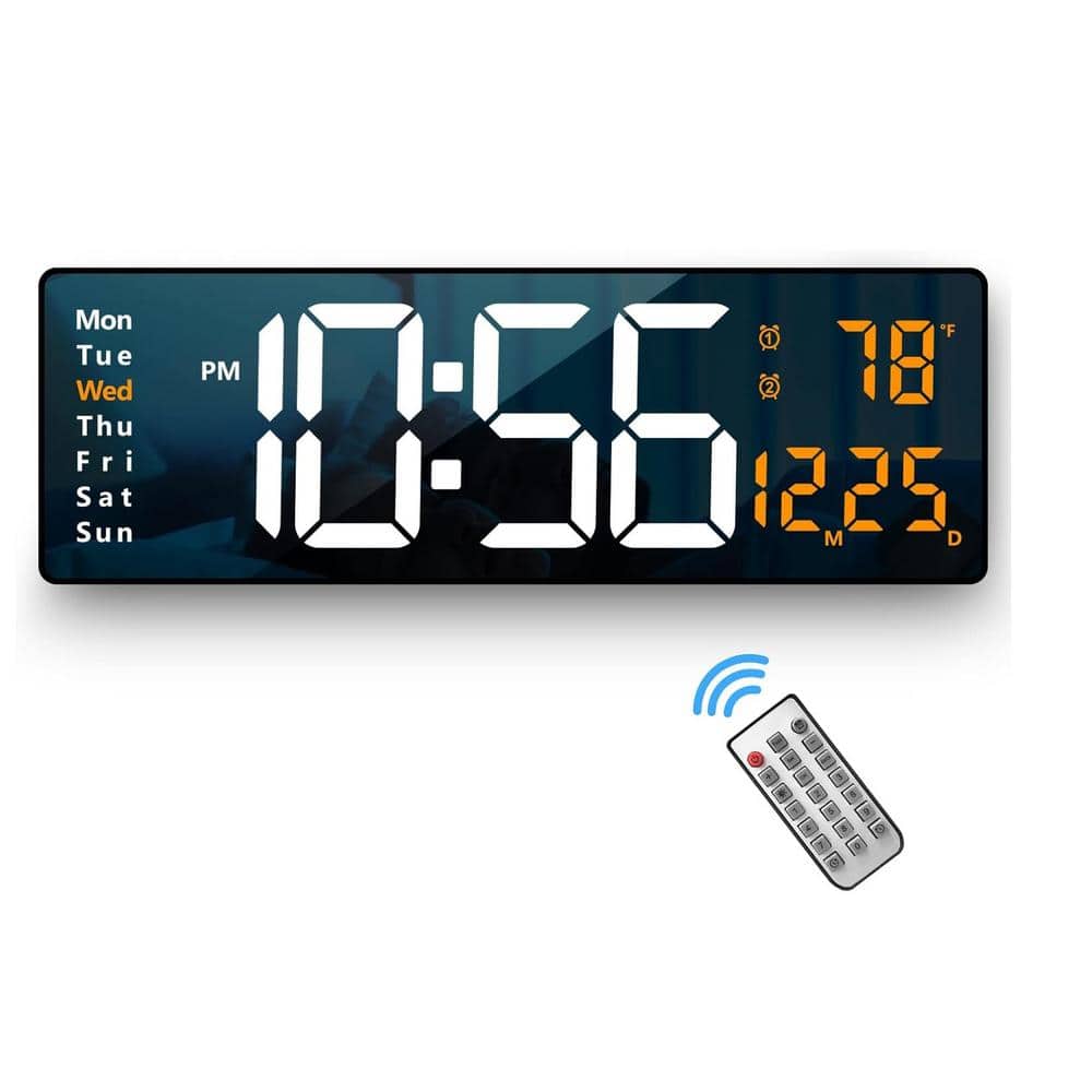 Afoxsos 16.2 in. Orange LED Digital Clock Thermoplastic with Remote ...