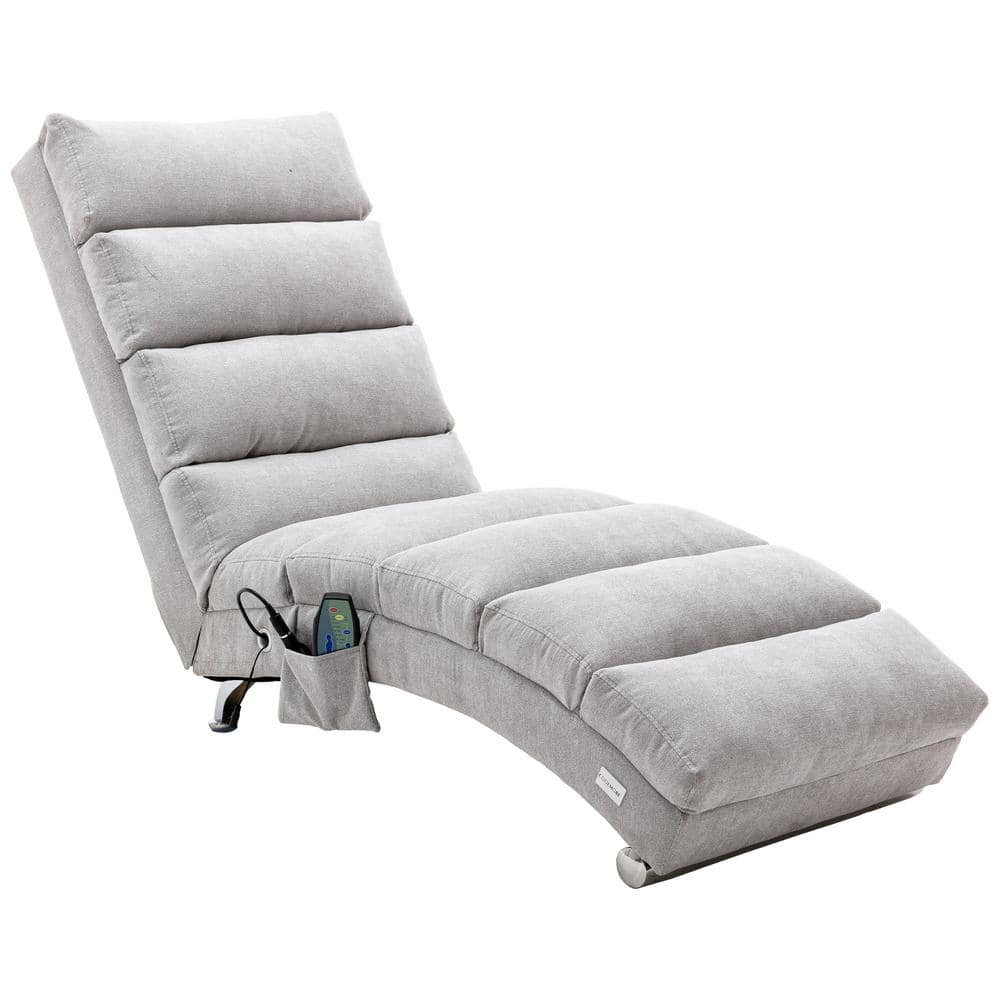 HOMEFUN Modern Light Gray Long Electric Recliner Heated Massage Chaise ...