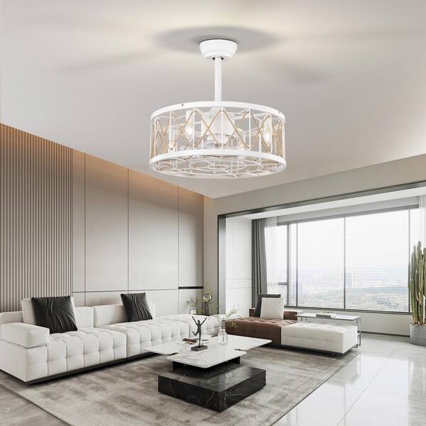 20.4 in. 4-Light Smart Indoor Matte White Cage Ceiling Fan with Light ...