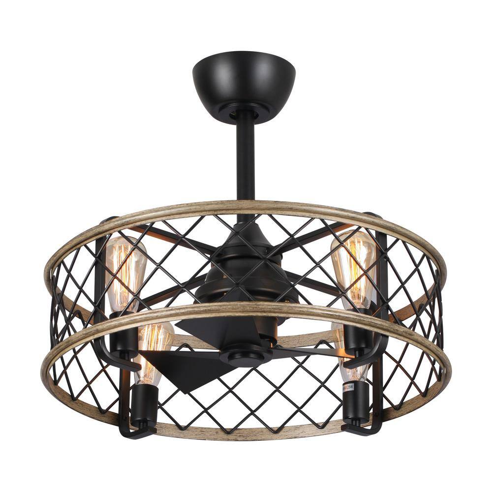 Parrot Uncle 22.5 in. Indoor Matte Black Industrial Caged Ceiling Fan ...