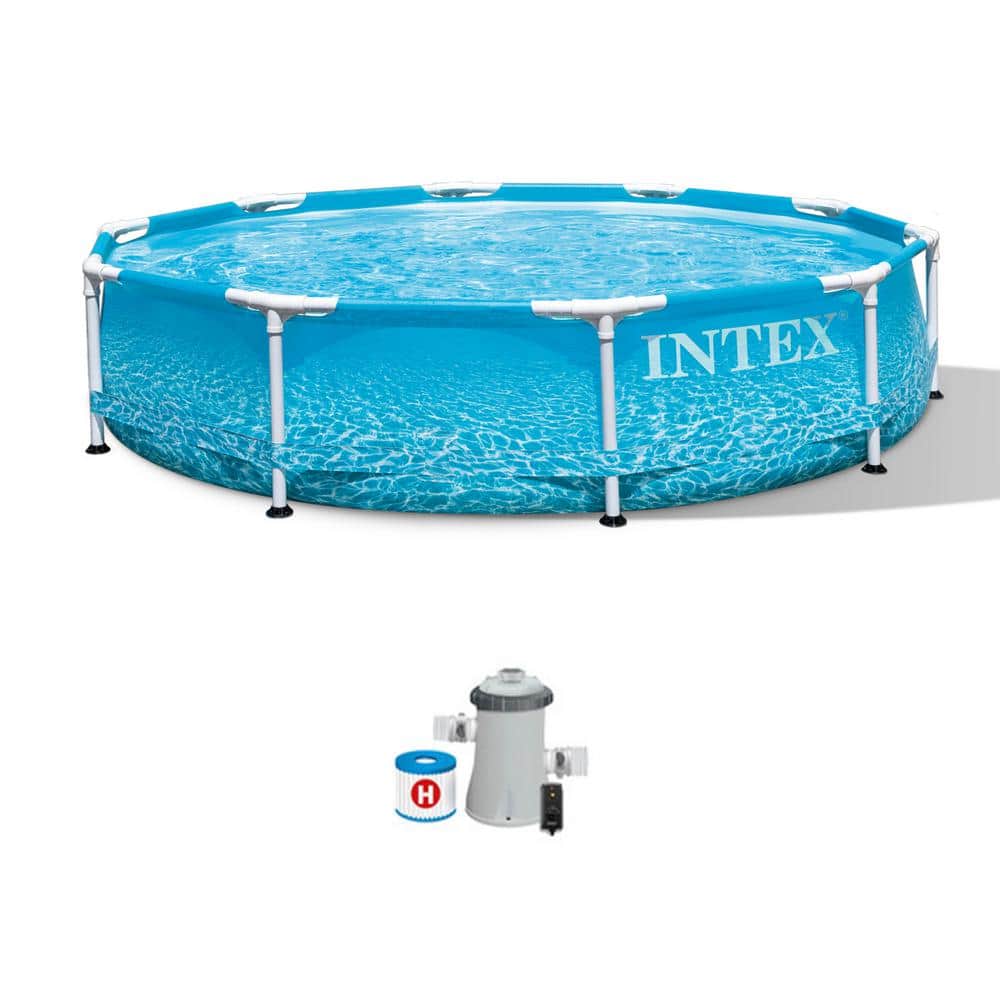Intex 10 ft. x 30 in. Steel Metal Frame Beachside Swimming Pool with ...