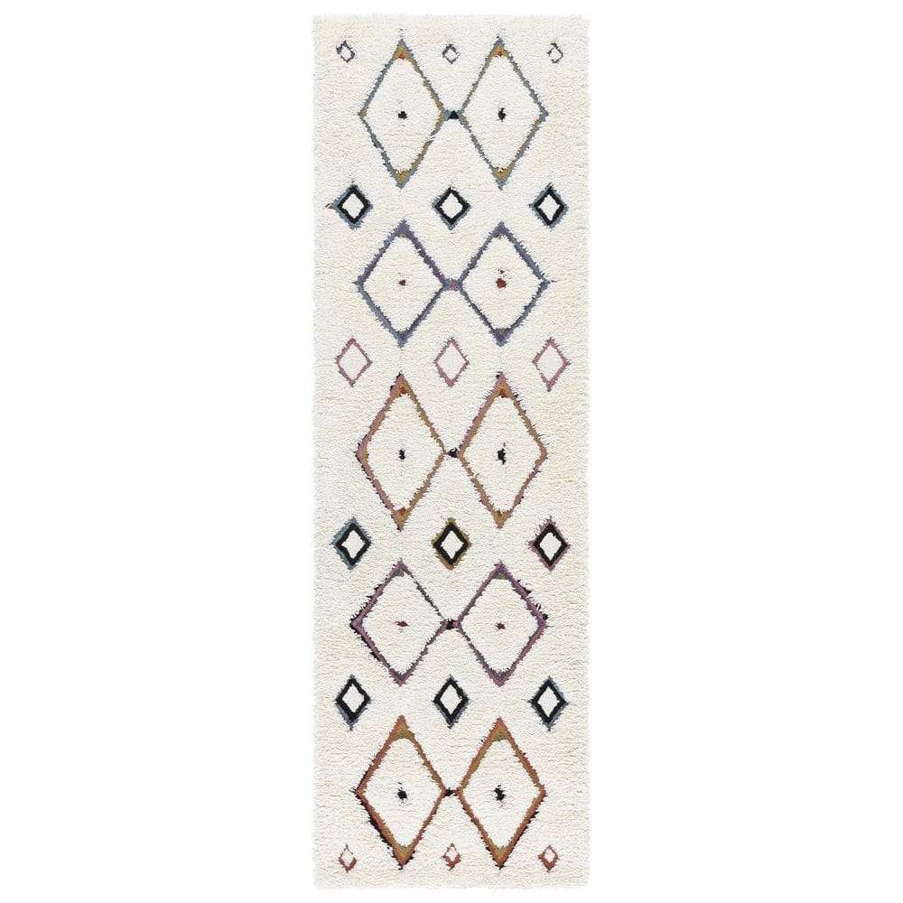 SAFAVIEH Casablanca Ivory/Blue 2 ft. x 8 ft. High-Low Geometric Diamond ...