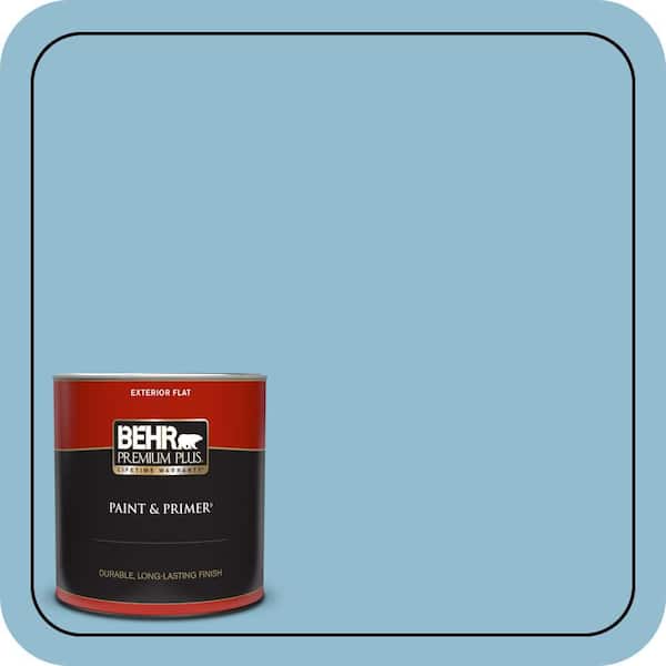 BEHR PREMIUM PLUS 1 qt. #S490-3 Reef Blue Flat Exterior Paint & Primer ...