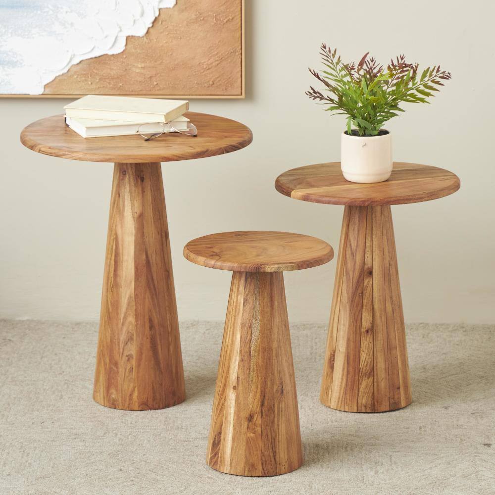 Litton Lane 20 in. Brown Large Cone Acacia End Table with Natural Wood ...