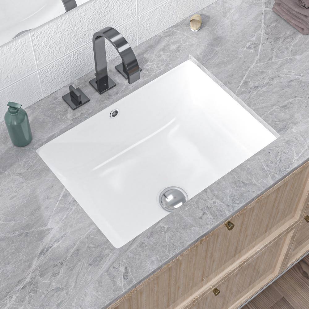 HOMLYLINK 21 in. Rectangular Undermount Bathroom Sink in White Vitreous ...