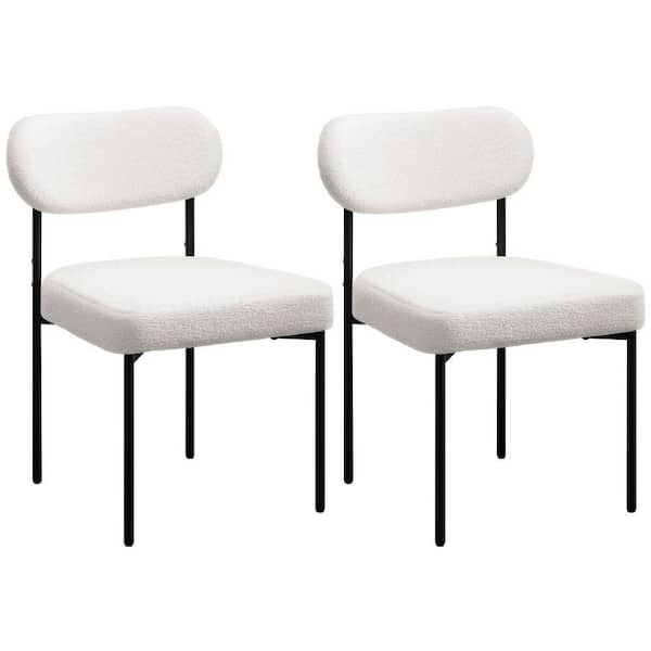 Hommpa Modern White Upholstered Dining Chairs Boucle Dining Chair with ...