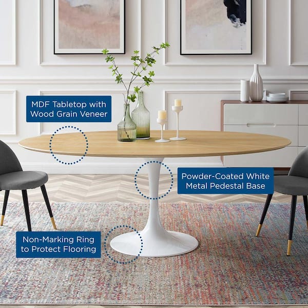 Modway Lippa 78 inch Oval Dining Table in White Natural