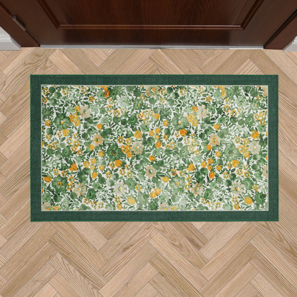 Laura Ashley Loveston Floral Chenille Green 2 ft. x 4 ft. Polyester ...