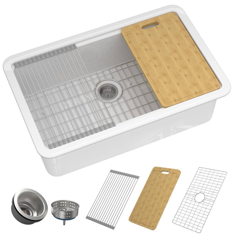 NTQ 33 in. Drop-In Undermount Sink Single Bowl White Farmhouse Sink ...