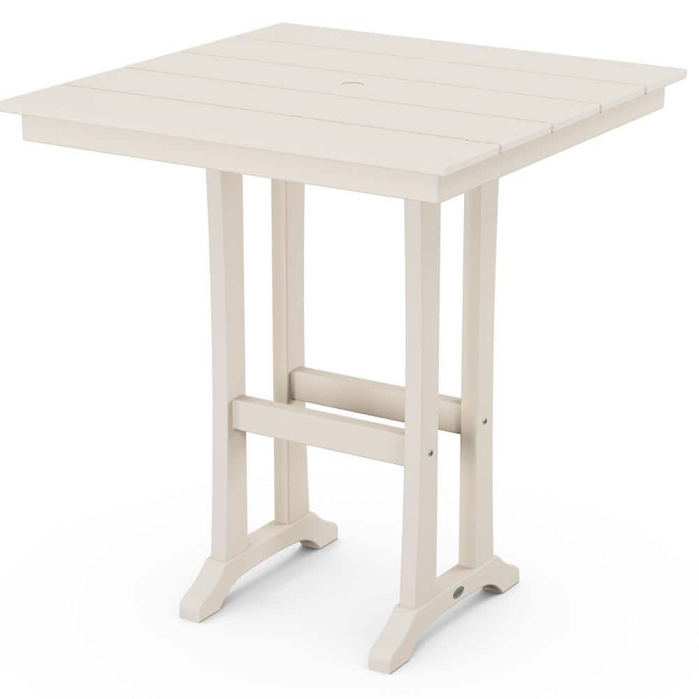 POLYWOOD Farmhouse Trestle Sand HDPE Plastic 37 in. Bar Table PLB81 ...