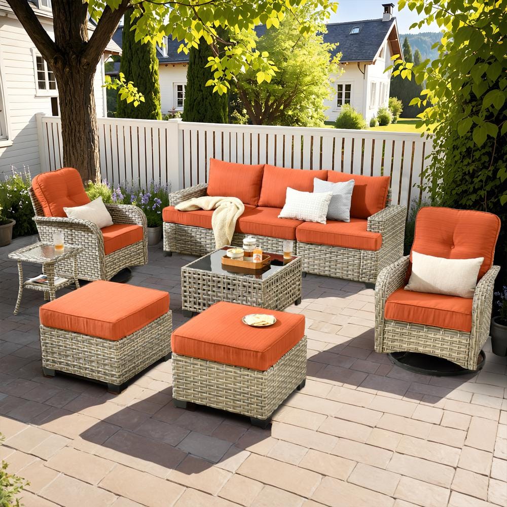 Toject Torino Gray 9-Piece Modern Wicker Patio Conversation Deep ...