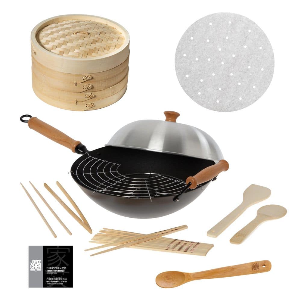 JOYCE CHEN Professional Series 13-Piece Carbon Steel Nonstick 14" Wok ...