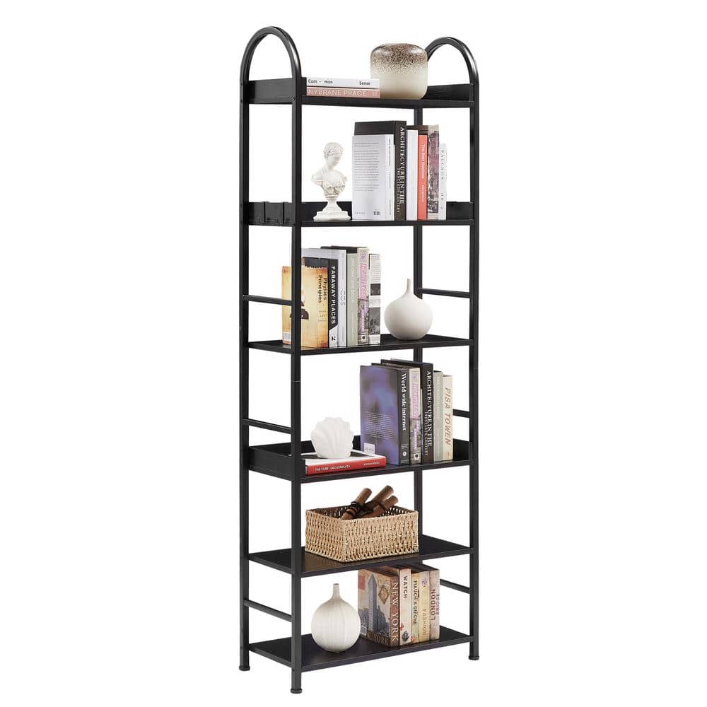 Nestfair 71 in. H Steel 6-Shelves Bookcase with Round Top Frame in ...