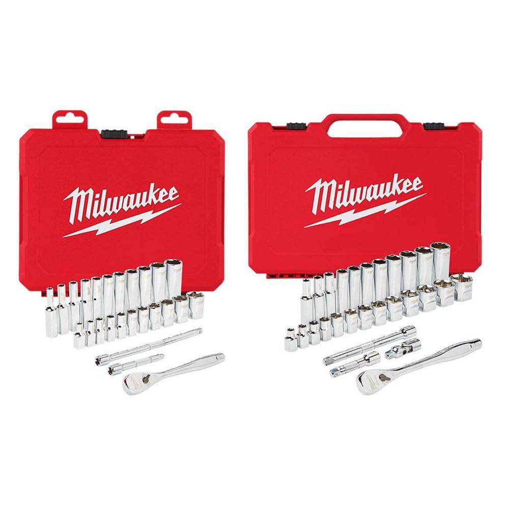 Milwaukee 1/4 in. and 3/8 in. Drive SAE Ratchet and Socket Mechanics Tool Set (54-Piece) 48-22 ...