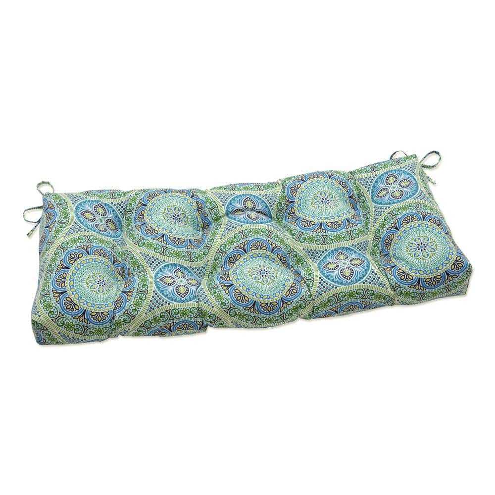 Pillow Perfect Novelty Rectangular Outdoor Bench Cushion in Blue 653525 - The Home Depot