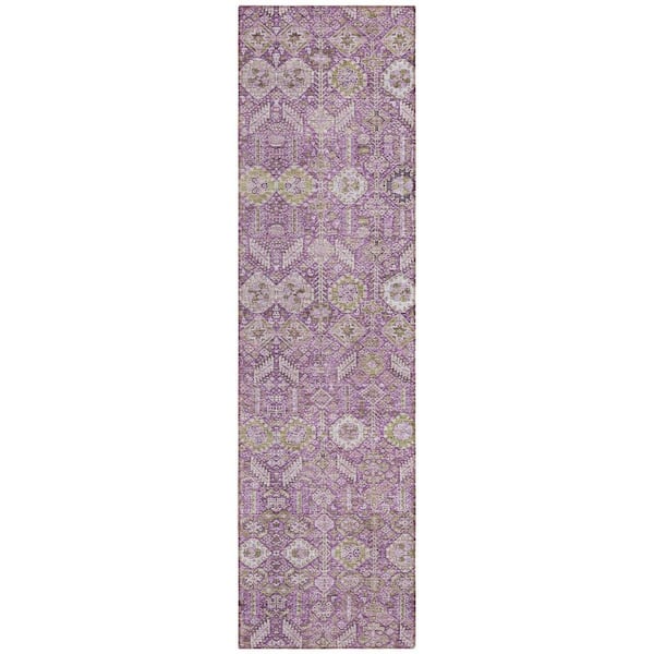 HomeRoots Lavender and Ivory 2 ft. x 8 ft. Woven Floral Runner Indoor ...