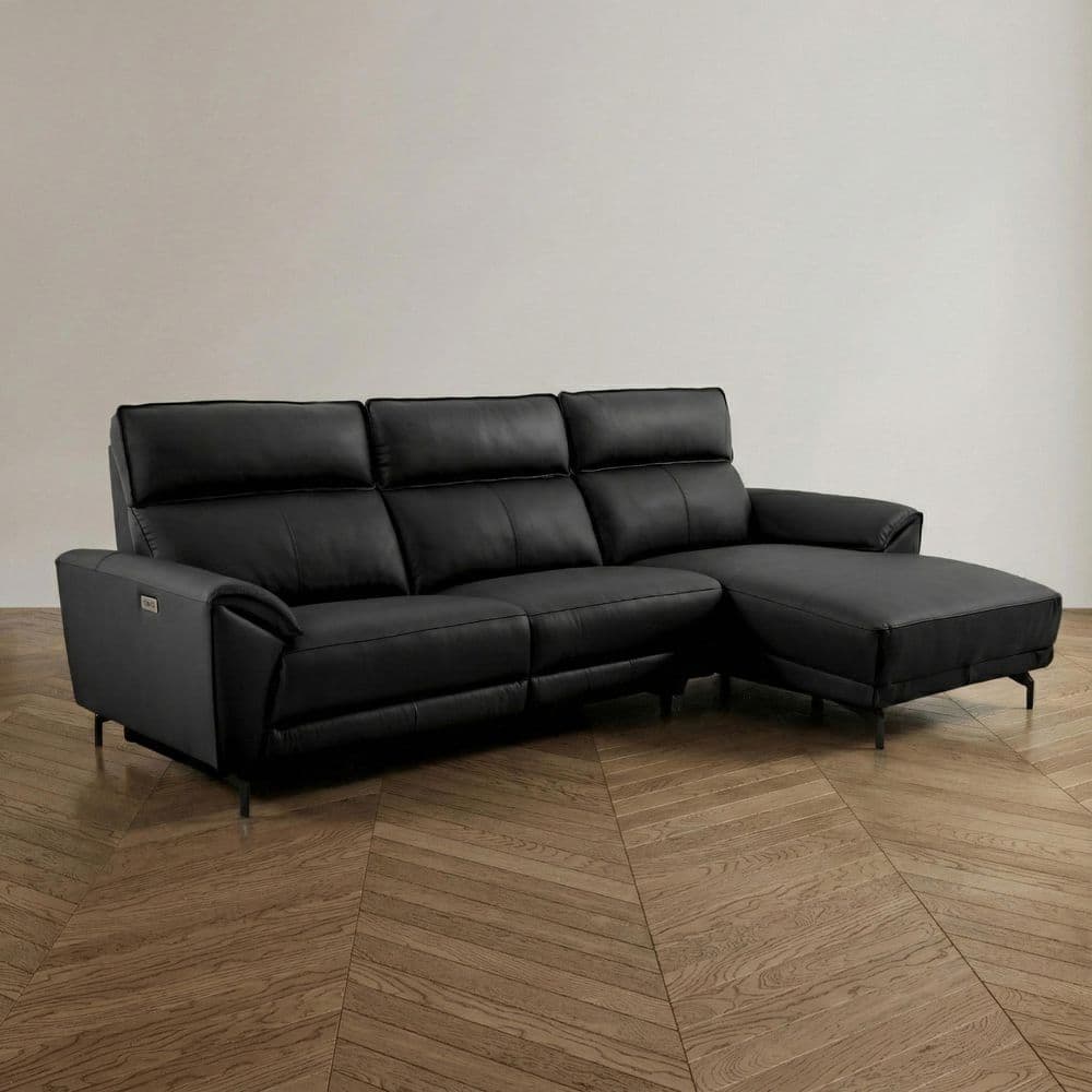 Furniture of America Softed 112.5 in. Slope Arm Leather L-Shaped Power ...