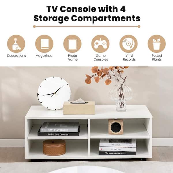 4 Cube White TV Stand Fits TV s Up to 45 in. with 5 Positions Adjustable Shelves