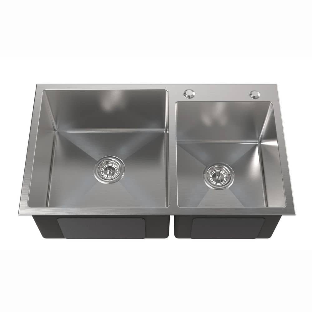 ANGELES HOME 32 in. L Silver Undermount Double Bowl 20G 304 Stainless ...
