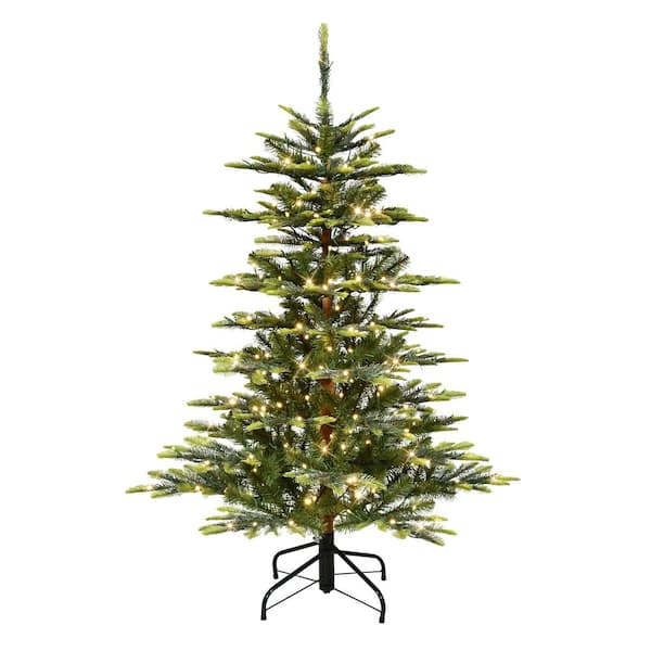 Puleo International 4.5 ft. Pre-Lit Linden Fir Artificial Christmas Tree with 200 Dual-Color LED ...