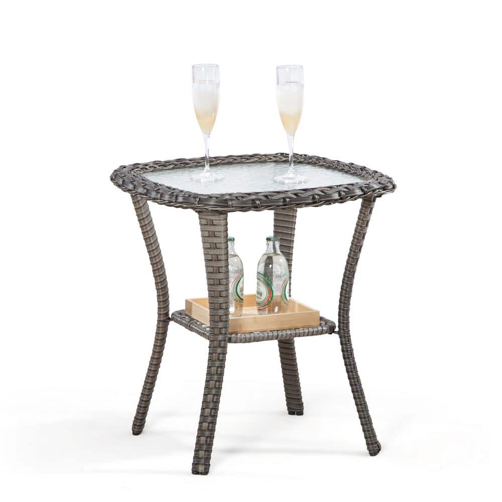 Gardenbee Brown Wicker Outdoor Patio Coffee Table Double-Deck Side Table M73-HDGB - The Home Depot