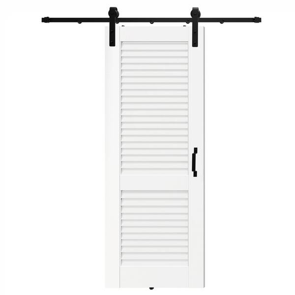 TENONER 30 in. x 80 in. Louvered Panel Solid Core White Primed Pine ...
