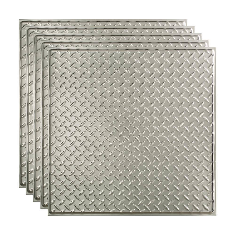 Fasade Diamond Plate 2 ft. x 2 ft. Brushed Aluminum Lay-In Vinyl ...