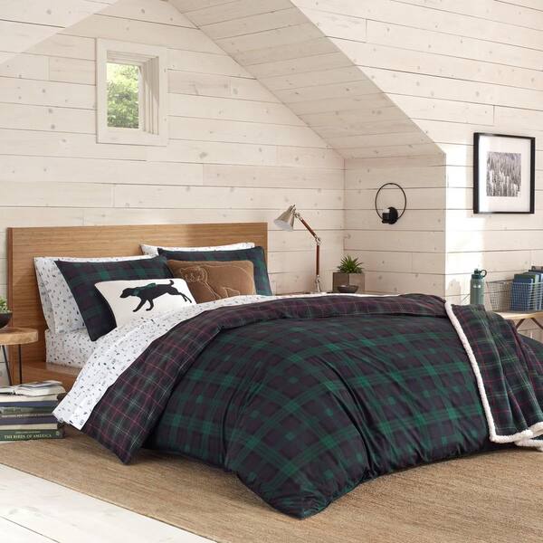 Eddie Bauer Woodland Tartan 3-Piece Green Plaid Cotton Full/Queen Comforter Set USHSA51126995 ...