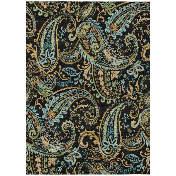 HomeRoots Black and Gold 3 ft. x 4 ft. Woven Paisley Polyester Rectangle Indoor/Outdoor Area Rug ...