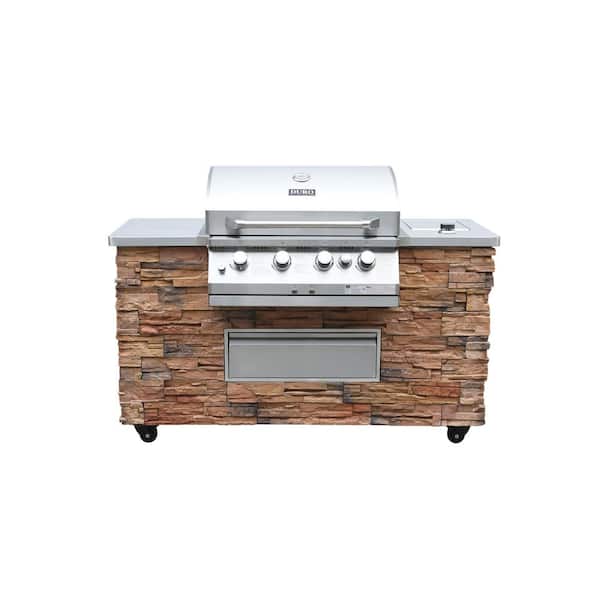 Duro 6-Burner 58 in. Culture Island Convertible Stainless Steel Brick ...