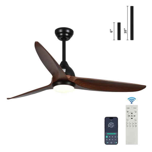 LINJO 52 in. Smart Indoor Black Ceiling Fan with 3-Colors LED Light ...