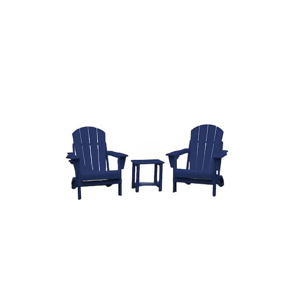 Classic Navy Blue Folding Wood Adirondack Chair with Side Table (3-Pack ...