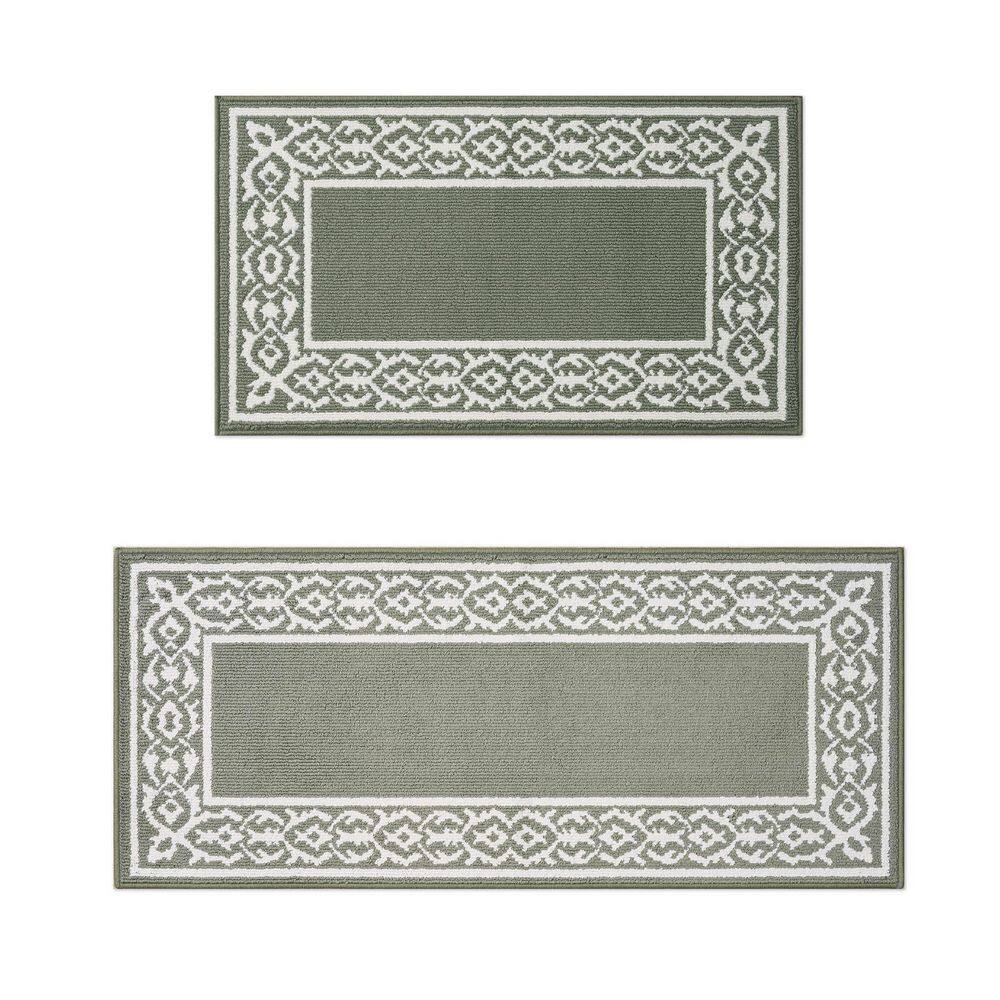 Laura Ashley Lorreta 2-Tone Ivory/Sage 2 ft. x 5 ft Border 2-Piece Rug ...