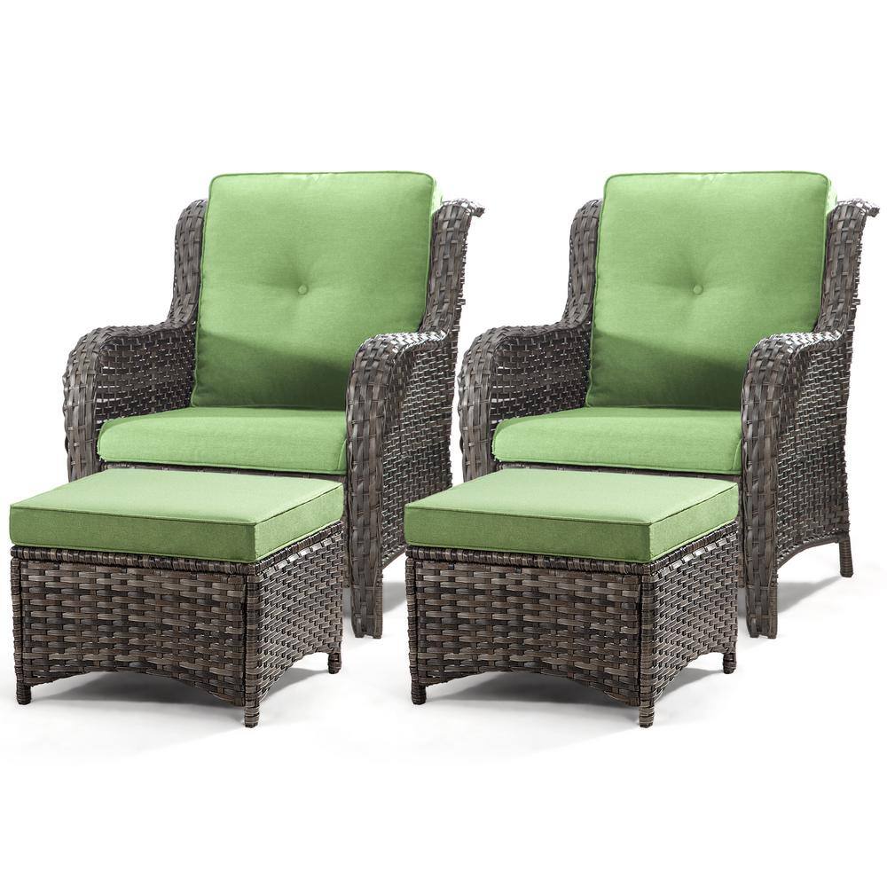 JOYSIDE 4-Piece Wicker Outdoor Patio Conversation Set with Green ...