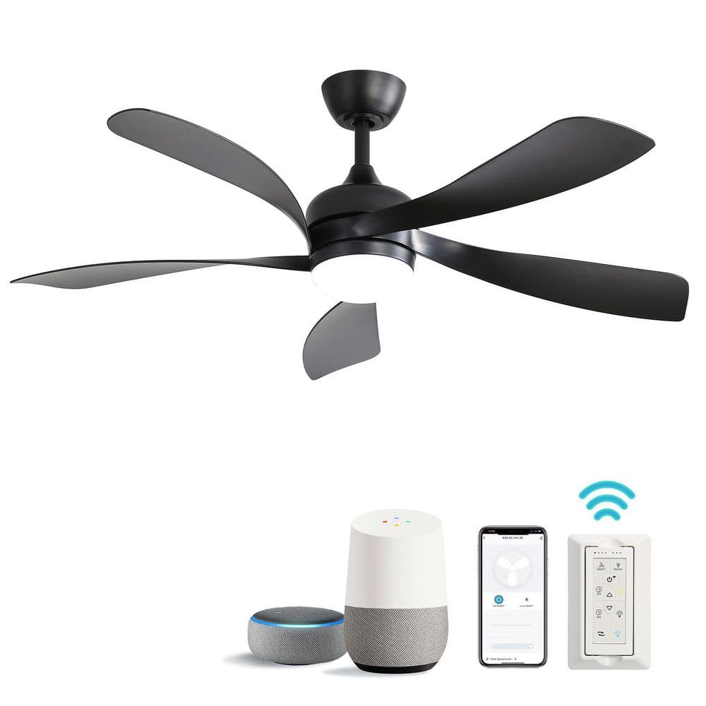 CACI Mall 52 in. Smart Indoor/Outdoor Black Ceiling Fan Integrated LED ...