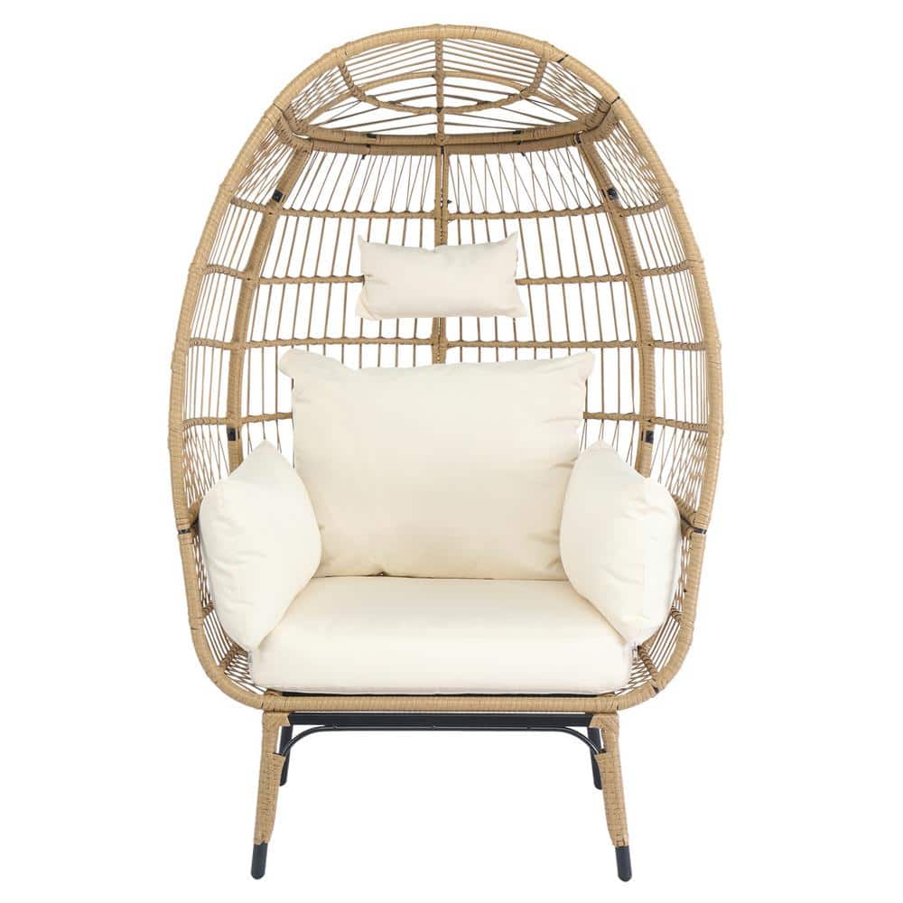 Karl home Oversized Patio Wicker Lounge Chair with Stand and Cushions ...