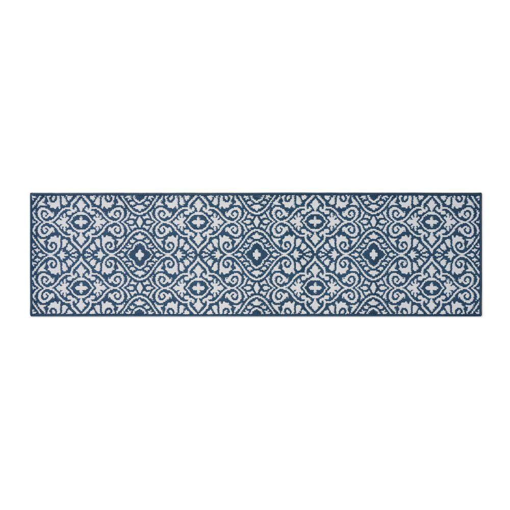 Laura Ashley Feya 2-Tone Dusty Navy/Ivory 2 ft. x 6 ft. Tufted Persian ...