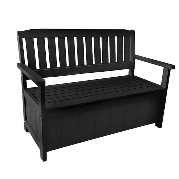 LUE BONA 49 in. W Black Plastic HDPS Outdoor Storage Bench with Back JY ...
