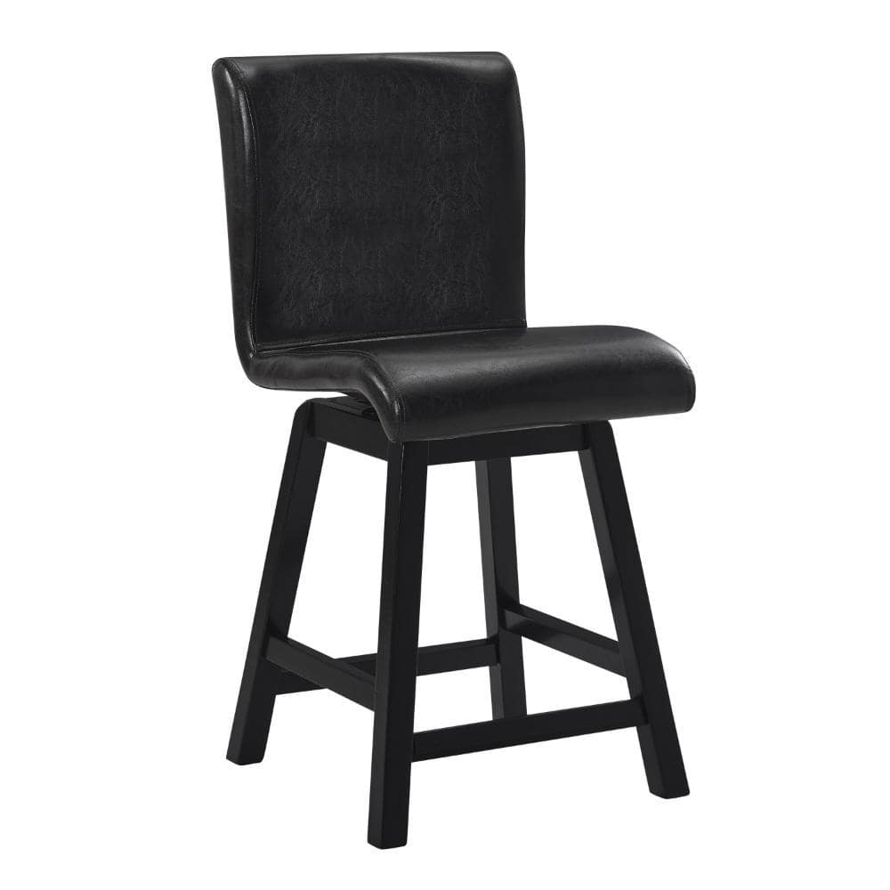 Benjara 25.5 in. Brown Low Back Wood Frame Bar Stool with Faux Leather ...