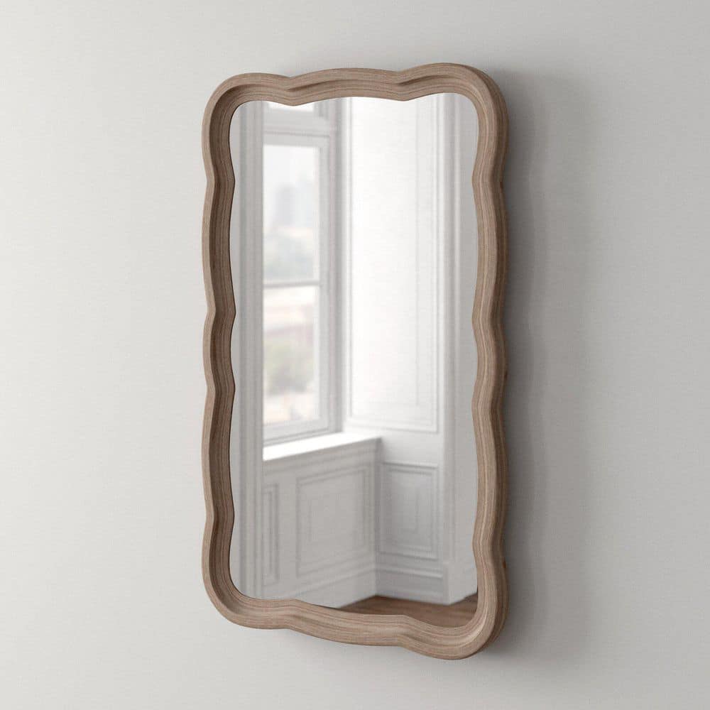 FUIN Curved Wood Frame Brown Rectangle Accent Mirror 23.5 in. W x 38 in ...