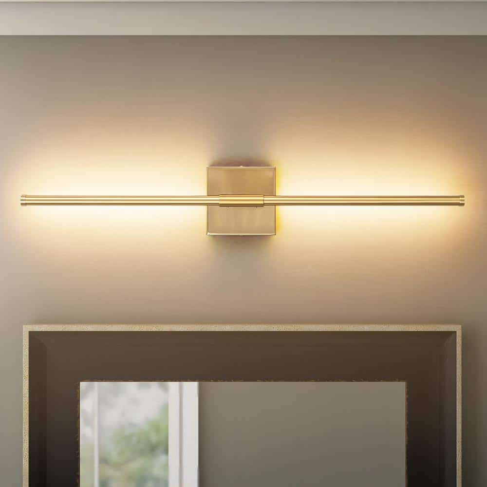 Rennnsan Allison 27.5 in. 1-Light Brushed Gold Linear Dimmable LED Wall ...