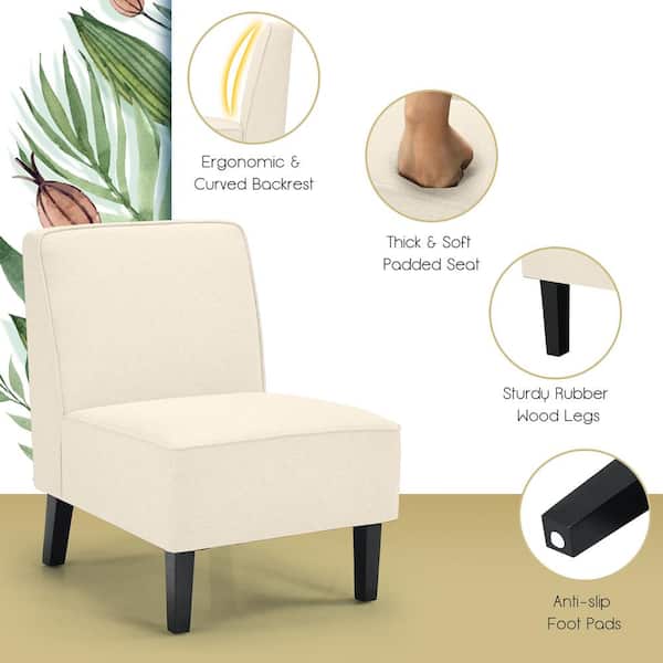 Costway Modern Beige Armless Accent Chair Fabric Single Sofa with Rubber Wood Legs QD167020BE The Home Depot