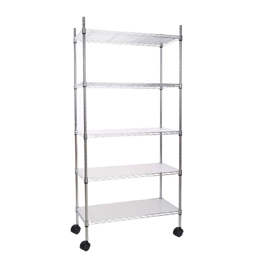 Amucolo 5-Tier Chrome Heavy Duty Storage Wire Rack with Wheels, NSF ...