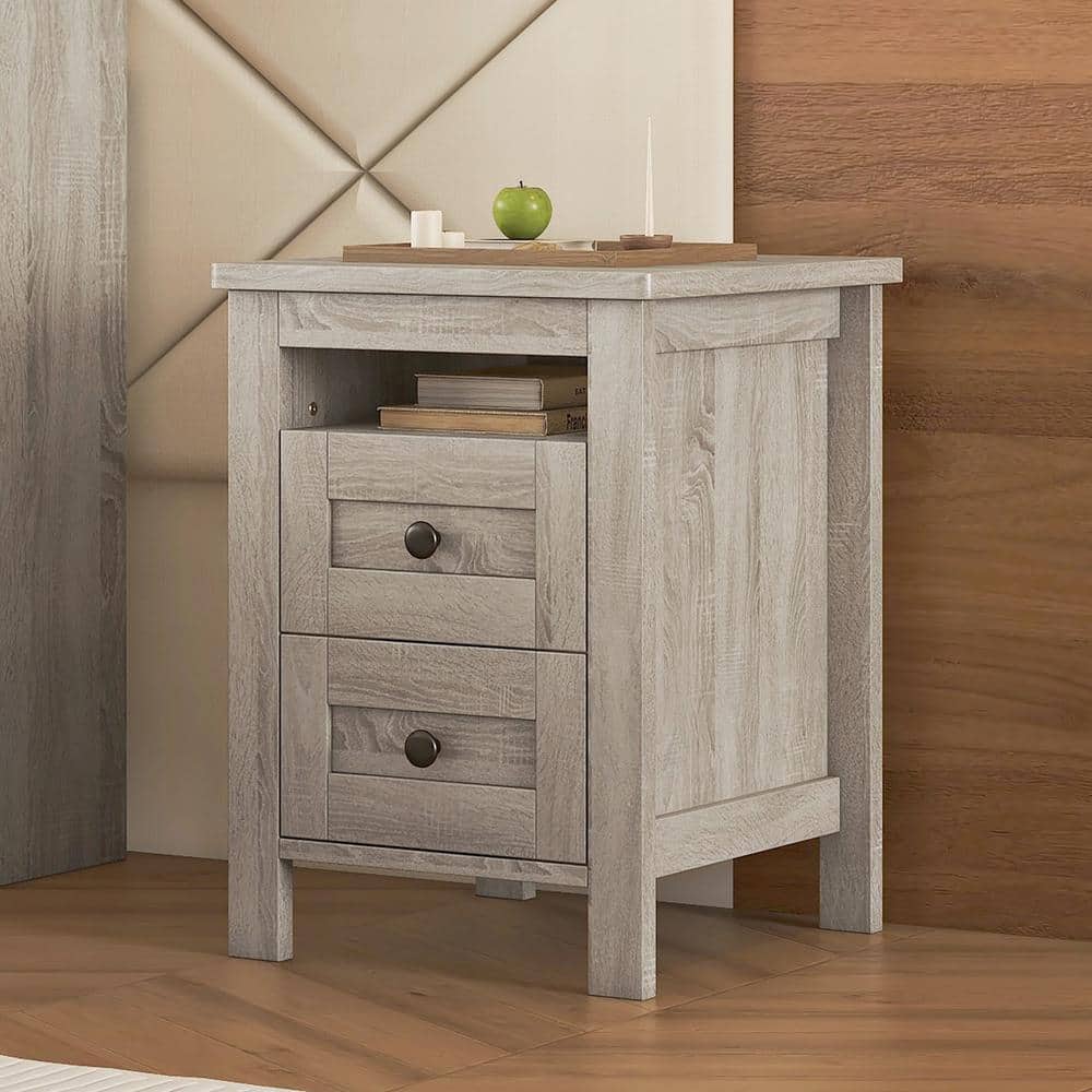 Harper & Bright Designs Sleek Lines Antique Gray 2-Drawer Farmhouse ...