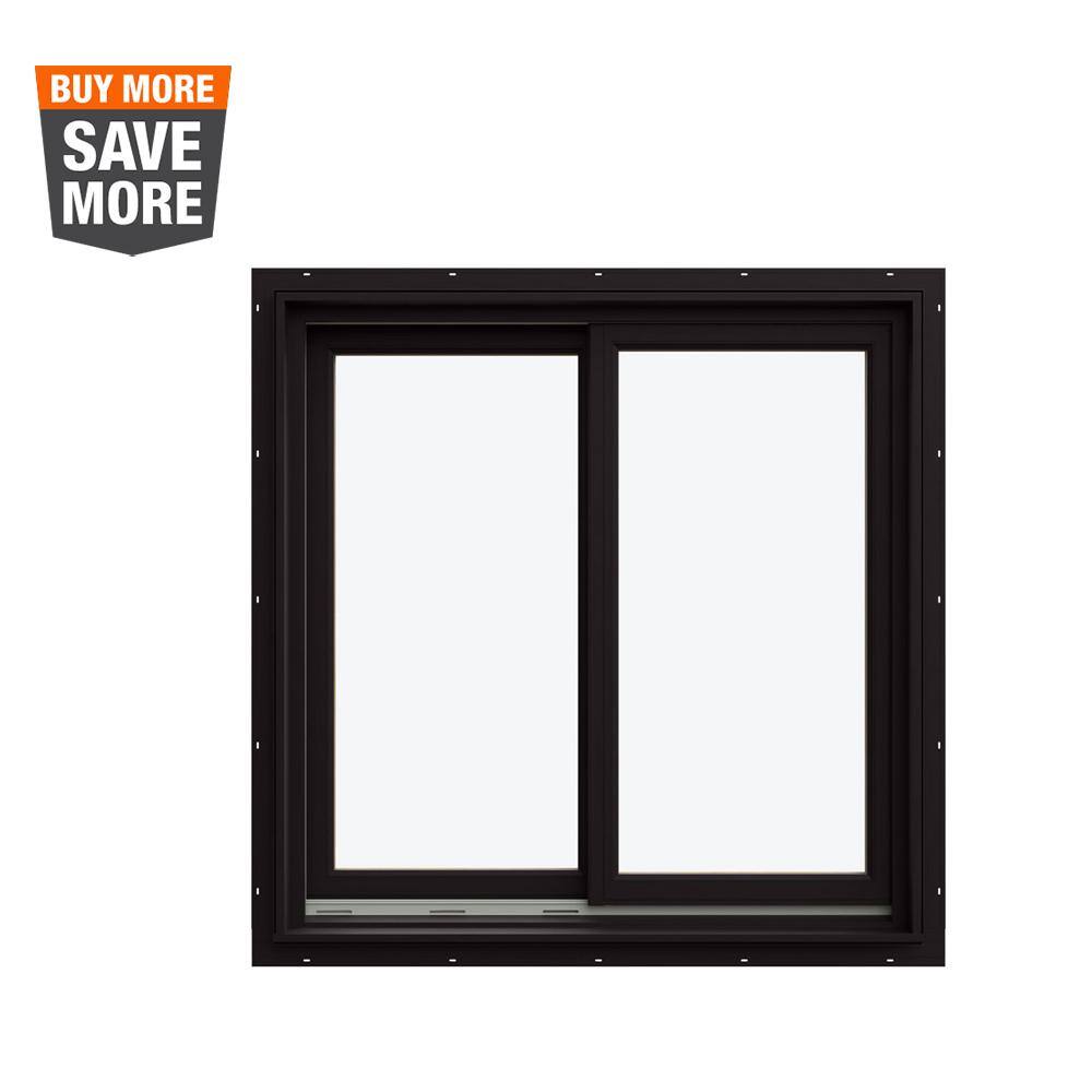 JELD-WEN 35.3125 in. x 35.5625 in. W-5500 Left-Hand Sliding Wood Clad ...