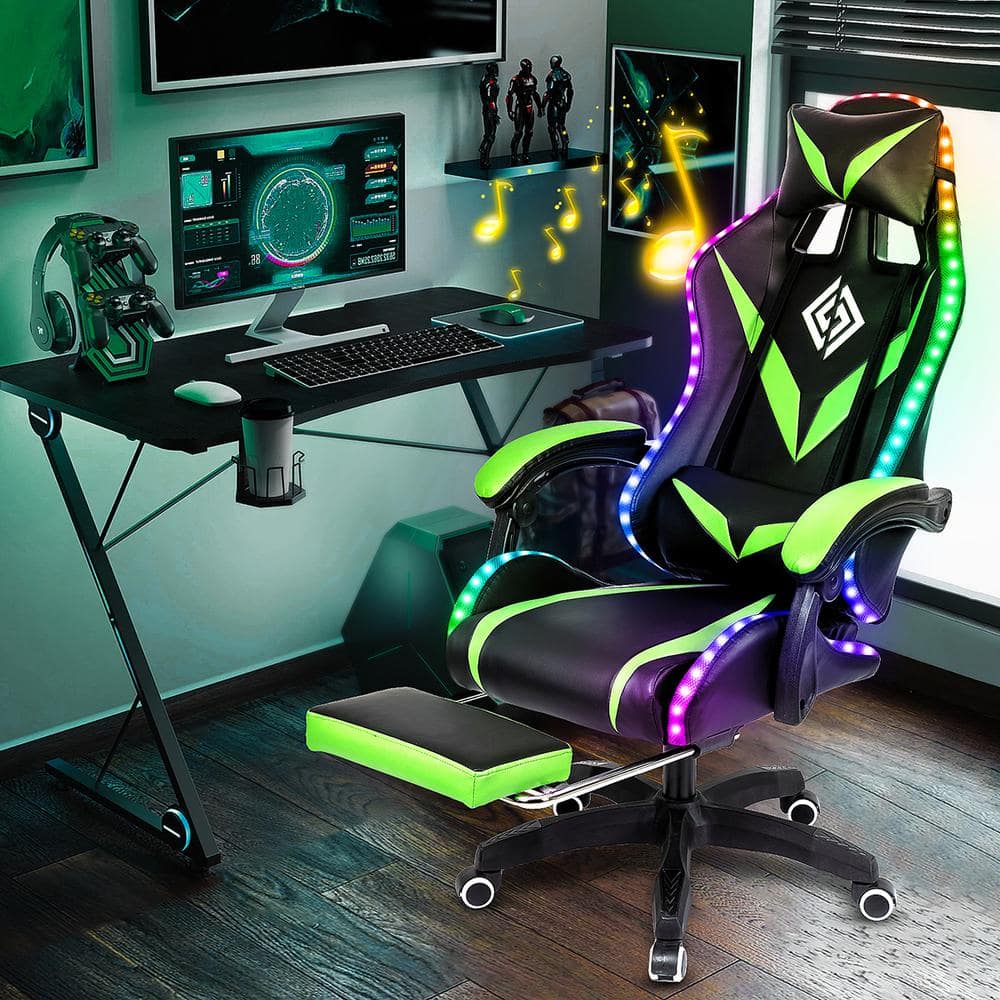 Hoffree Faxu Leather Bluetooth Speakers Massage LED Reclining Ergonomic ...